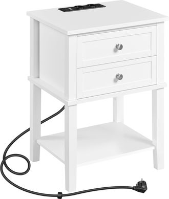 Yaheetech Nachtschrank Nachttisch mit Steckdose & USB-Anschlüsse Beistelltisch mit 2 Schubladen und offener Ablage Holz Sofatisch Nachtkommode für Schlafzimmer/