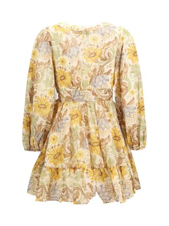 Zimmermann Womens Daylight Wrap Mini Dress Stamp-Floral-Cream Cotton