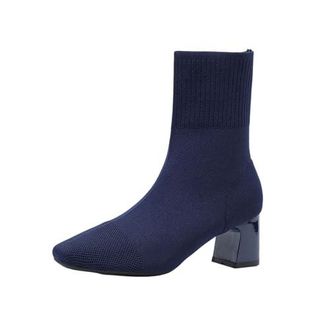 Generic Bottines courtes en tricot extensible pour femme - &Eacute;l&eacute;gantes - Couleur unie - Talon &eacute;pais - Respirantes - Classiques et confortables - Pour le travail
