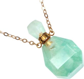 Soimiss Natürlicher Fluorit Kristall Anhänger Wunschtropfen Fläschchen Halskette mit Metallkette Mini Parfümflasche für Ätherische Öle Leichtes Robustes Schmu