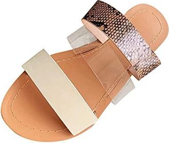Generic Sandales plates pour femme - Motif serpent - Sandales &agrave; lani&egrave;res transparentes - Sandales de marche larges - Chaussures de plage l&eacute;g&egrave;res - Chaussures 