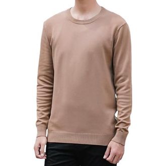 Generic Pull tricoté en cachemire mélangé à manches longues pour homme - Chaud - Solide - Col rond - Pull thermique décontracté, kaki, XXL