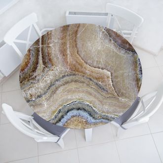 Abakuhaus Marmor Elastisches Rundtischtuch, Surreal Onyx Oberfläche, Rundum-elastische Stofftischdecke, 90 cm - 100 cm, Zimt Beige Tan