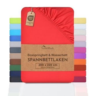 NatureMark Basic Drap-housse pour lit à sommier tapissier et matelas à eau 200 x 220 cm - 40 cm - 200 x 220 cm - 100 % coton Rouge