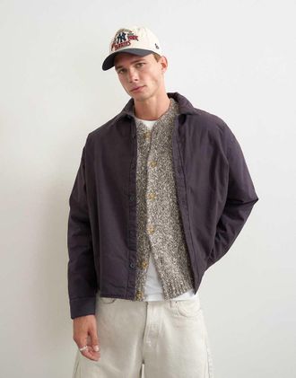 Topman Oversize-Hemdjacke mit Wattierung in Tintenblau-Braun
