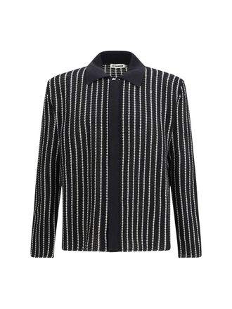 Jil Sander Mens Cardigan Embroidered Crochet Black Cotton Shirt