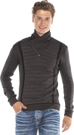 Cipo & Baxx Herren Pullover CP227 Anthrazit - Stylischer Strickpullover im modernen Design mit hohem Perfekt f&uuml;r Freizeit, Alltag & Coole Streetwear Outfits - CP2
