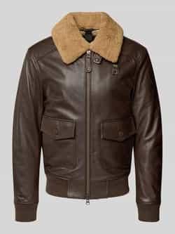 Blauer Lederjacke mit Zweiwege-Rei&szlig;verschluss Modell CHEITON
