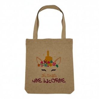 Fabulous Sac Shopping Tote Bag Aspect Lin - Je suis une Licorne Humour Animal L&eacute;gendaire - Sac de Courses Toile Epaisse 360g Beige Naturel Cabas Port&eacute; Epaule S