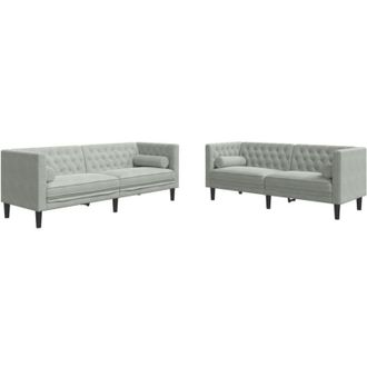 vidaXL Vidaxl - 2-tlg. Chesterfield-Sofa-Set mit Nackenrollen Hellgrau Samt