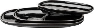Mäser Serie Isora Modernes Servierplatten Set mit 3 eckig geformten Serviertellern in unterschiedlicher Größe aus hochwertiger Keramik, Steinzeug, Schwarz