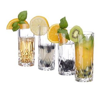 Relaxdays klar Longdrinkgläser Set, 4 Gläser, 200ml, Gastro, edles Design, Kristallglas, geschliffen, spülmaschinenfest, Standard