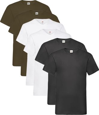 Fruit Of The Loom Herren- V-Neck T-Shirt M L XL XXL 3XL 4XL 5XL Farbsets, 2Schwarz 2Weiss 2Schoko (6 Pack) + 1 HL Kauf Notizblock, XXL (6er Pack)