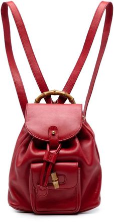 Gucci Rucksäcke - Leather Bamboo Drawstring Backpack - Gr. unisize - in Rot - für Damen
