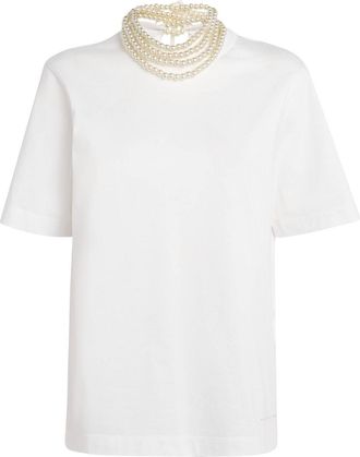 Carven Faux Pearl-Neck T-Shirt Size M