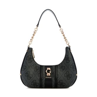Guess Schultertasche Erenia Top Zip Shoulder Bag Coal Logo dunkelgrau