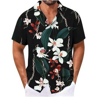 Generic Chemise hawa&iuml;enne d&eacute;contract&eacute;e et confortable pour homme - Col rabattu - L&eacute;g&egrave;re et respirante - Classique - Chemise de plage &agrave; manches courtes - Chemi
