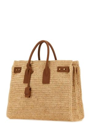 Saint Laurent Womens Raffia Medium Sac De Jour Shopping Bag Naturalebrick Borse A Mano