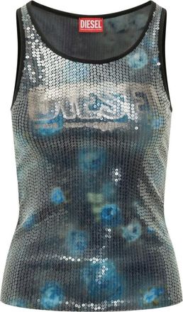 Diesel Femme, Tops, Noir, Taille: 36 FR Top sans Manches &agrave; Encolure Arrondie