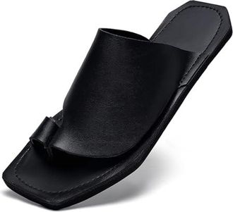 Generic Tongs tendance en cuir v&eacute;ritable pour homme, Noir, 39 1/3 EU