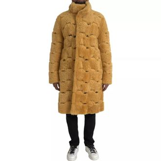 Bottega Veneta Mens Yellow Wool Long Teddy Coat Jacket Clothing