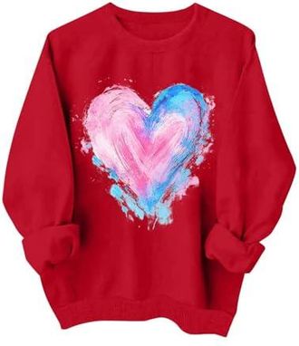 Generic Sweat &agrave; capuche &agrave; manches longues et col rond pour femme Motif lettre de Saint-Valentin 2026, Rouge, M