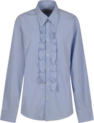 Ami Homme, Chemises, Bleu, Taille: XL Cotton Long Sleeve Ruffled Adjusted Shirt