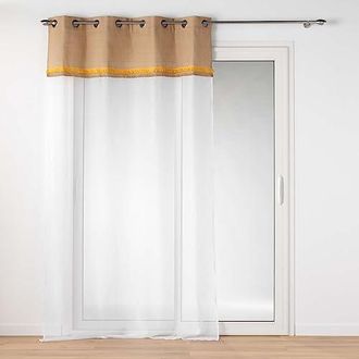 Douceur d'Intérieur Malory Ösenvorhang, durchscheinend (140 x 240 cm), Gelb, Sablé-Voile mit Jute-Oberseite und Fransen