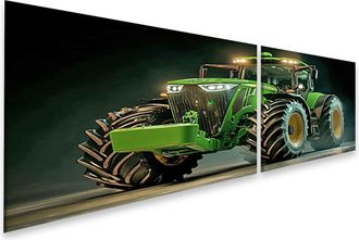 Islandburner Prime Bild auf Leinwand Grüner Traktor bei Nachtbeleuchtung für Esszimmer Landwirte Landmaschinenhandel Bilder Wandbilder Poster