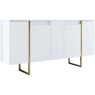 Dmora Kommode Dgarzitt, Wohnzimmerbuffet, Wohnzimmer-Sideboard, Moderne K&uuml;chen-Speisekammer, 160x35h80 cm, Wei&szlig; und Gold - Dmora