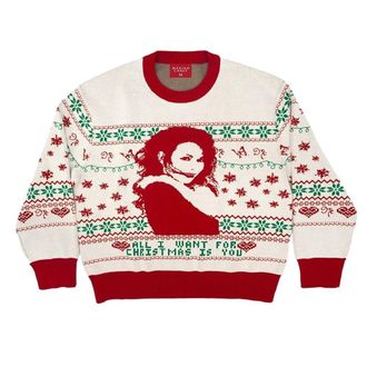 Mariah Carey Offizieller Damen-Pullover All I Want for Christmas is You, Weiss/opulenter Garten, XX-Large