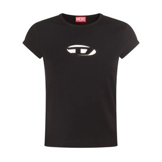 Diesel Femme, Tops, Noir, Taille: 38 FR T-shirt en Coton Noir avec D&eacute;tail Logo