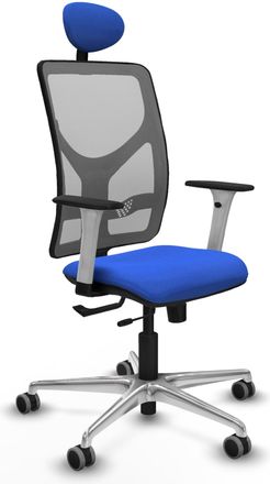 Piqueras y Crespo B&uuml;rostuhl mit Kopfst&uuml;tze und wei&szlig;en und schwarzen Armlehnen, h&ouml;henverstellbare Lendenwirbelst&uuml;tze und festes Kopfteil, Grau/Blau