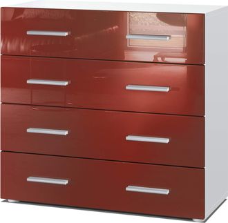 Vladon Sideboard Pavos, Kommode mit 4 Schubladen, Weiß matt/Bordeaux Hochglanz (76 x 72 x 35 cm)