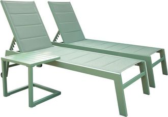 Happy Garden Set 2 bains de soleil et table dappoint BARBADOS en textil&egrave;ne vert sauge - aluminium vert sauge