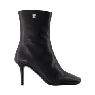 Courr&egrave;ges Schwarze Leder-Stiefeletten - Square Toe - - Shoes - Damen - Schwarzk - 38 EU