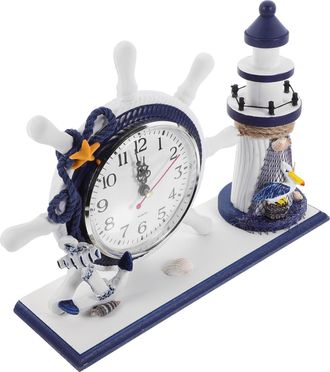 OSALADI Leuchtturmuhr im Ozean Stil Dekorative Tischuhr ohne Batterie Maritimes Wohnaccessoire f&uuml;r Wohnzimmer und Schreibtisch