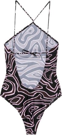 Pucci Iride Print Halterneck Swimsuit - Brown