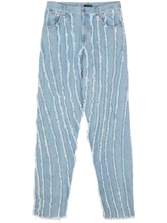 MUGLER Jeans mit ausgefransten Eins&auml;tzen - Blau