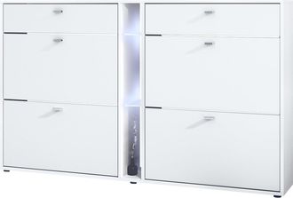 Vladon Schuhschrank Schuhkipper Today 155,5 x 95 x 28 cm, mit weißer LED Beleuchtung, Made in Germany, Korpus in Weiß matt, Fronten in Weiß matt