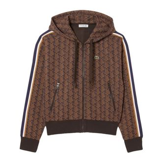 Lacoste Femme, Sweatshirts et sweats &agrave; capuche, Brun, Taille: 36 FR Sweat &agrave; capuche Jacquard Monogramm&eacute;