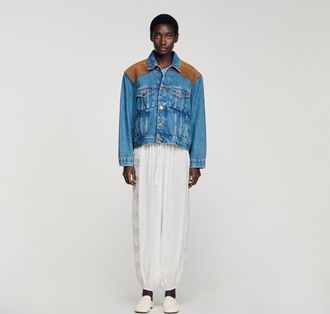 Sandro Blouson en denim et cuir su&egrave;de