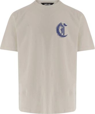Just Cavalli Homme, Tops, Blanc, Taille: XL T-shirt en coton avec imprim&eacute; graphique