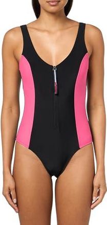 Tommy Hilfiger Maillot de Bain Une pièce à épaules mi-zippées pour Femme, Capitaine du Ciel/Dahlia, XX-Large