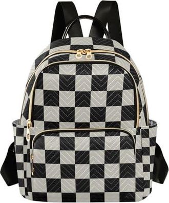 Mnsruu Mini sac à dos pour femme, motif damier, gris, noir, petit sac à dos tendance pour femme, sac à dos décontracté, Multi840, S