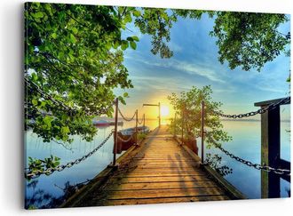 Arttor Wandbilder Dekoration Wohnzimmer See Sonnenuntergang Boot Landschaft Bilder auf Leinwand 120x80cm Leinwandbild Schlafzimmer Deko Wand Kunstdruck Art G