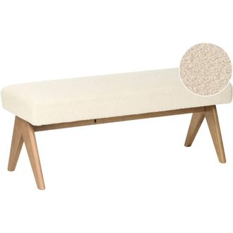Beliani Sitzbank Cremewei&szlig; Boucl&eacute;-Stoff Gepolstert 118cm Teddy-Optik Dunkle Holzbeine Ohne Lehne Retro-Design Esszimmer Wohnzimmer Polsterbank Flurbank