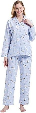 Global Femme Pyjama Flanelle Manches Long |Ensembles de Pyjama Coton |Chemises de Nuit Bouton | Chaleureux Vêtements de Nuit Confortable Bleu, Mouton 3XL