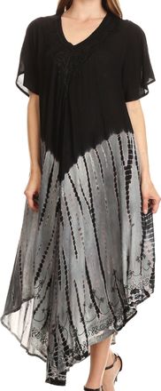 Sakkas 20SE Viveka gestickte Kaftan Kleid - Schwarz - OS