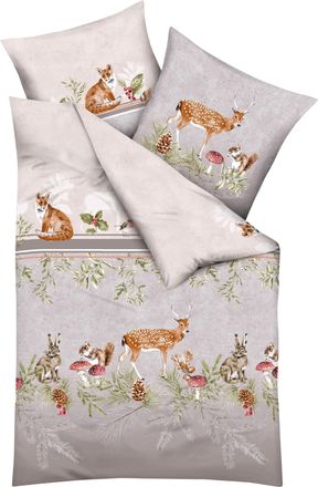 Kaeppel Bettwäsche-Set Feinbiber Under The Mistletoe, 1 x 80x80 cm + 1 x 135x200 cm, 2 Stück, Bettbezug, Spannbetttuch, Baumwolle, Waschbar, Unisex, Alle Jahr